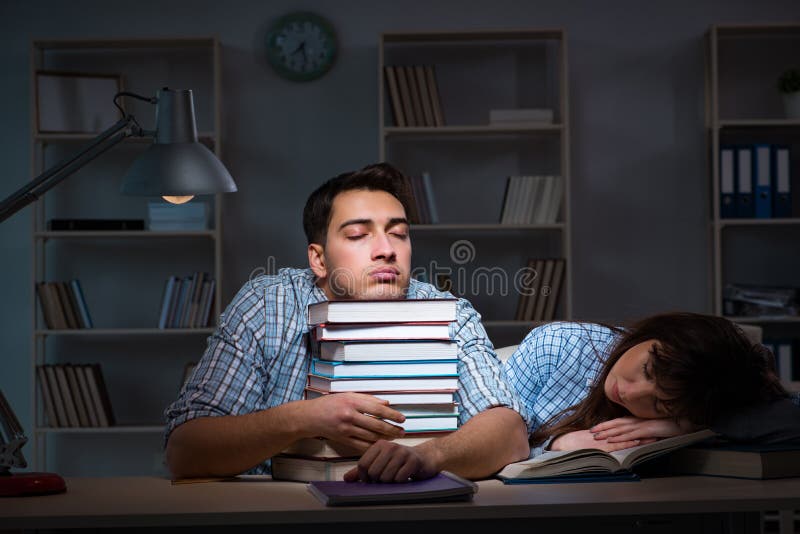 The Two Students Studying Late at Night Stock Image - Image of back ...