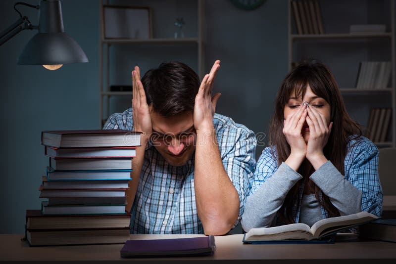 The Two Students Studying Late at Night Stock Photo - Image of deadline ...