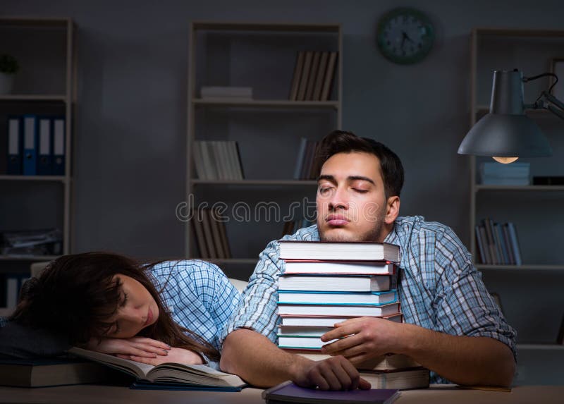 Two Students Studying Late at Night Stock Image - Image of schoolgirl ...