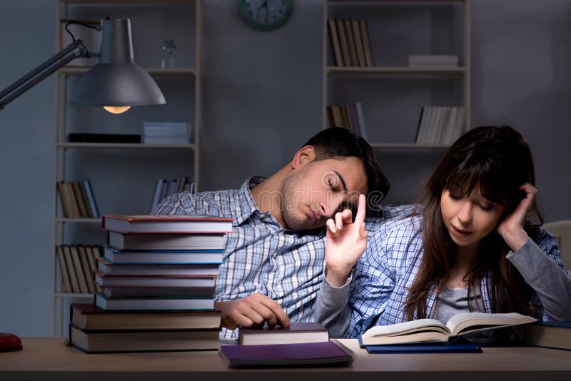 The Two Students Studying Late at Night Stock Photo - Image of ...