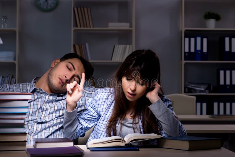 The Two Students Studying Late at Night Stock Photo - Image of girl ...