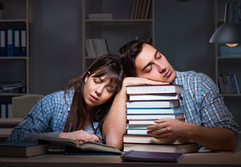 The Two Students Studying Late at Night Stock Image - Image of learning ...
