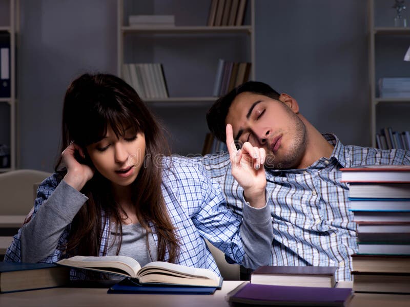 Two Students Studying Late at Night Stock Photo - Image of exam, class ...