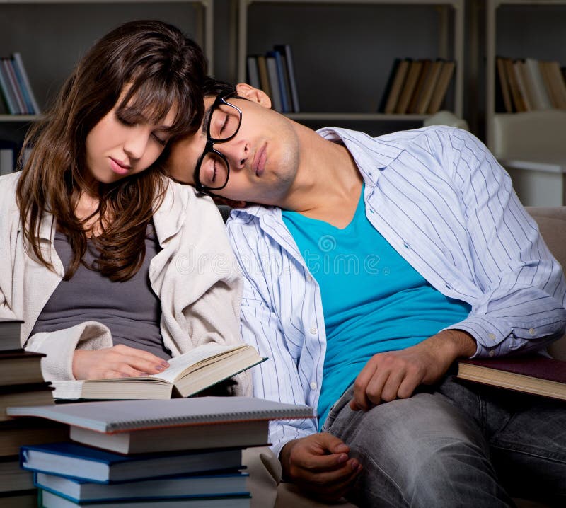 Two Students Studying Late Preparing for Exams Stock Image - Image of ...