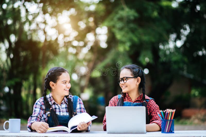 Two Students Studying Together Online with a Laptop Stock Photo - Image ...