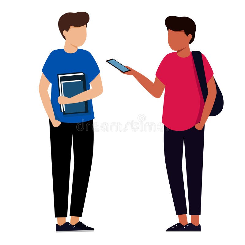 Two Students are Talking. Guys with Books and a Backpack Communicate ...