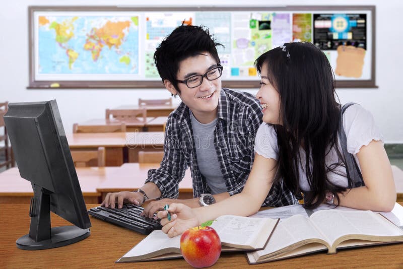 Two Students Talking and Laughing in the Class Stock Image - Image of ...