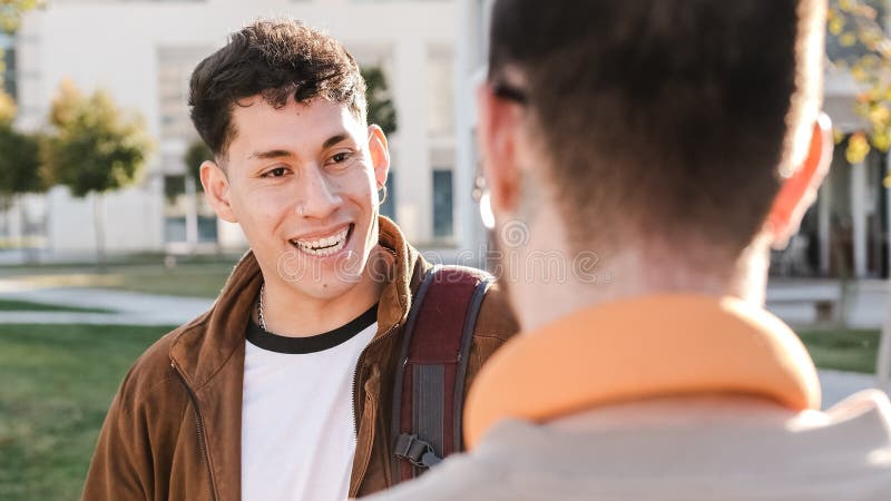 Two Students Talking Relaxed while Standing in the Campus Stock Image ...