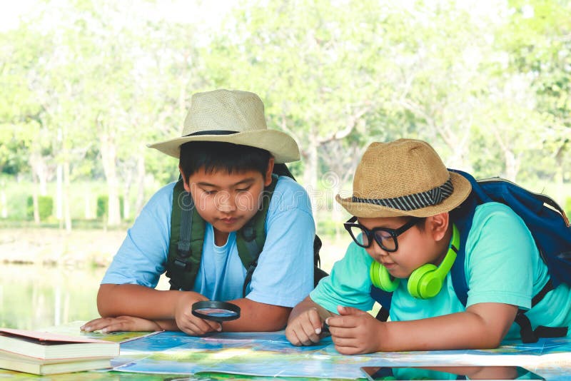 Two Students Watch the Map. Stock Image - Image of happy, headphones ...
