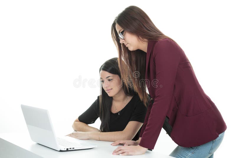 Two students work computer stock image. Image of telecommuting - 50527097