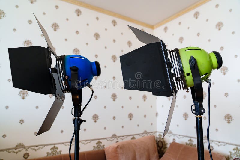 Two Studio Halogen Constant Light Illuminator. Equipment for the Photo ...
