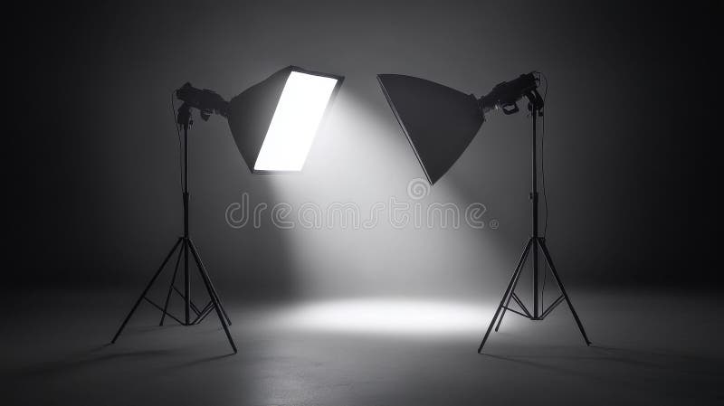 Two Studio Lights with Diffusers in a Dark Room Stock Illustration ...