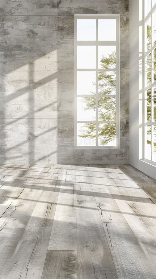 Two Studio Lights Stand on Tripods in an Empty Concrete Room with ...