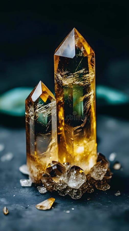 Two Stunning Golden Quartz Crystals Stock Illustration - Illustration ...