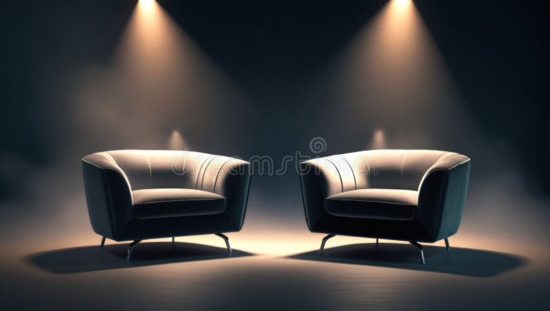 Two Stylish Armchairs Illuminated by Soft, Dramatic Lighting Create an ...