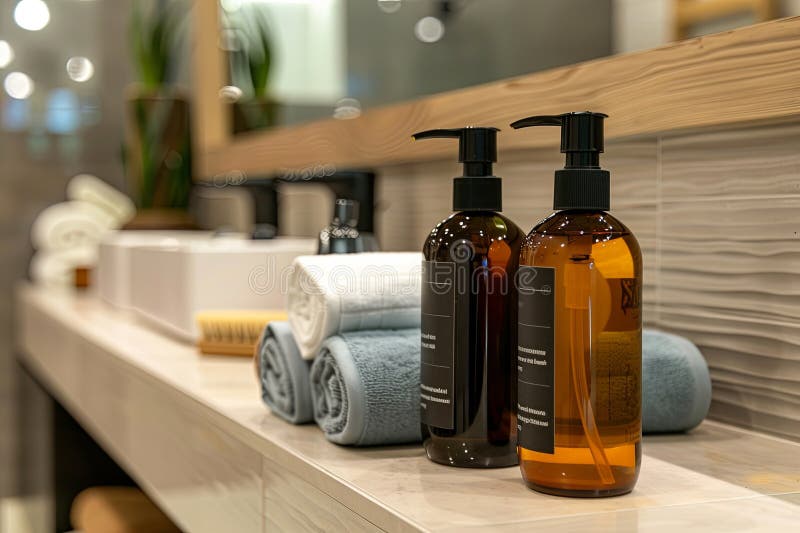 Two Stylish Bottles of Shampoo and Conditioner Sit on a Countertop in a ...