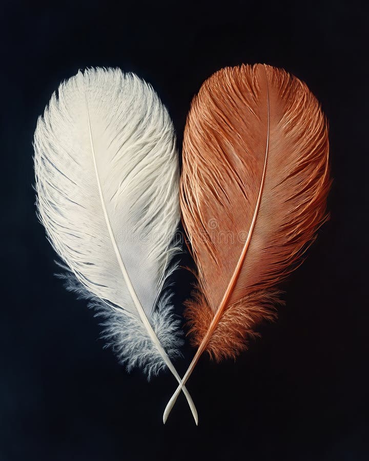 Two Stylish Feathers Form an Artistic Heart Shape on a Dark Backdrop ...