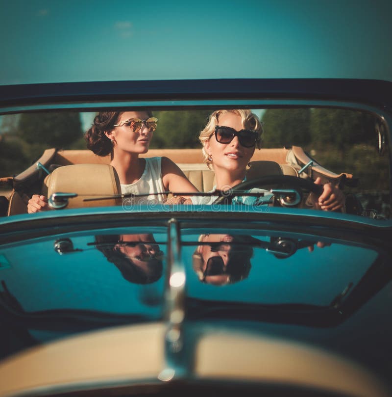 Beautiful Lady with Bag Near Classic Convertible Stock Image - Image of ...
