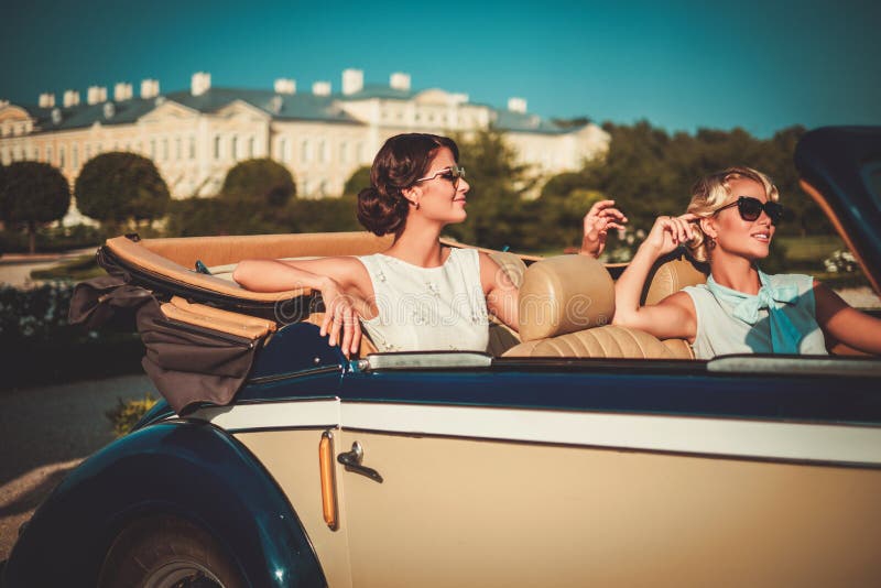 Beautiful Lady with Bag Near Classic Convertible Stock Image - Image of ...