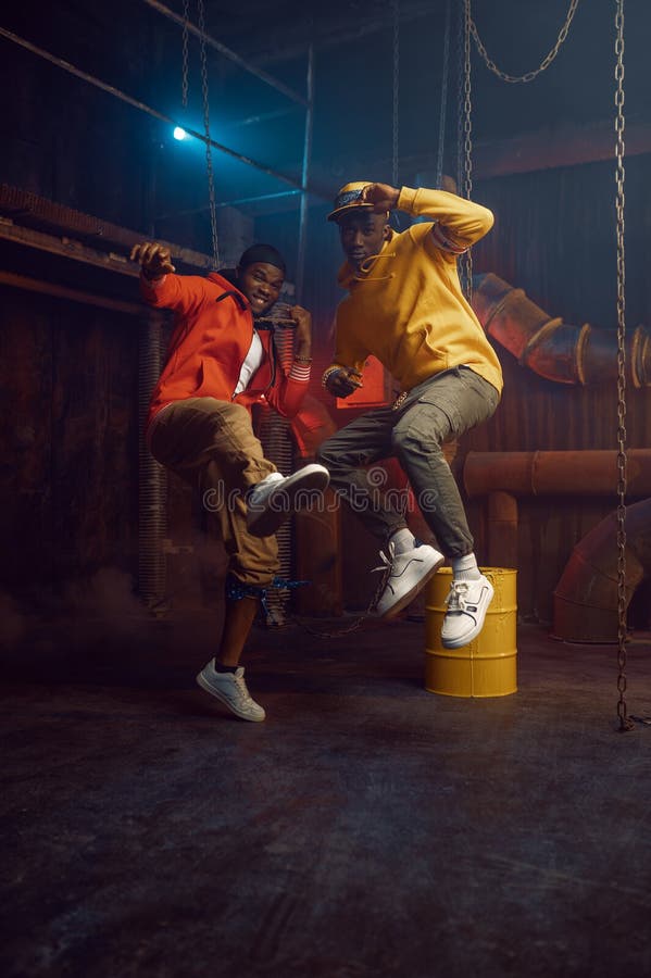 Two Stylish Rappers, Breakdancing in Studio Stock Photo - Image of ...