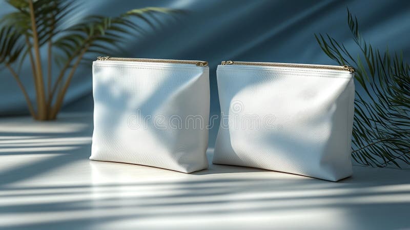 Two Stylish White Pouches with Zipper Generative AI Stock Illustration ...