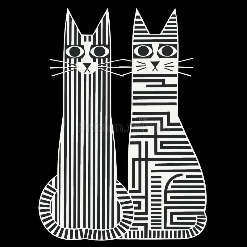 Two Stylized Cats are Depicted with Intricate, Geometric Patterns Stock ...