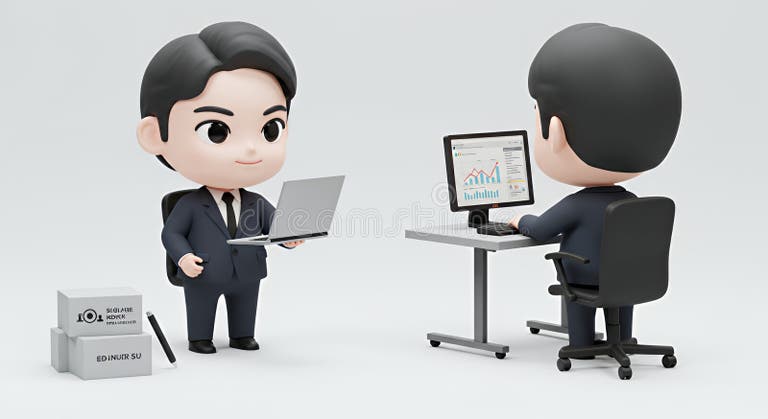 Two Chibi Computer Information Systems Managers Working in Minimalist ...