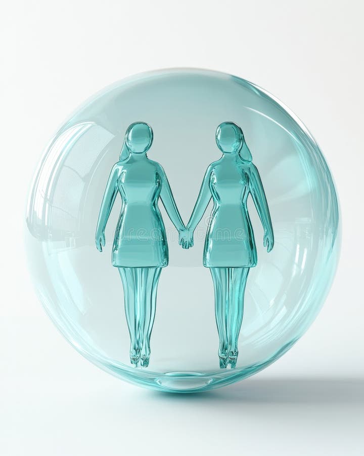 Two Stylized Figures are Enclosed within a Translucent Sphere, Holding ...