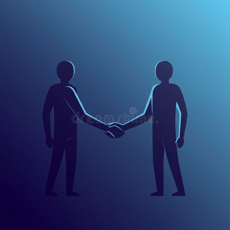 Two Stylized Figures Engage in a Handshake Against a Gradient Blue ...