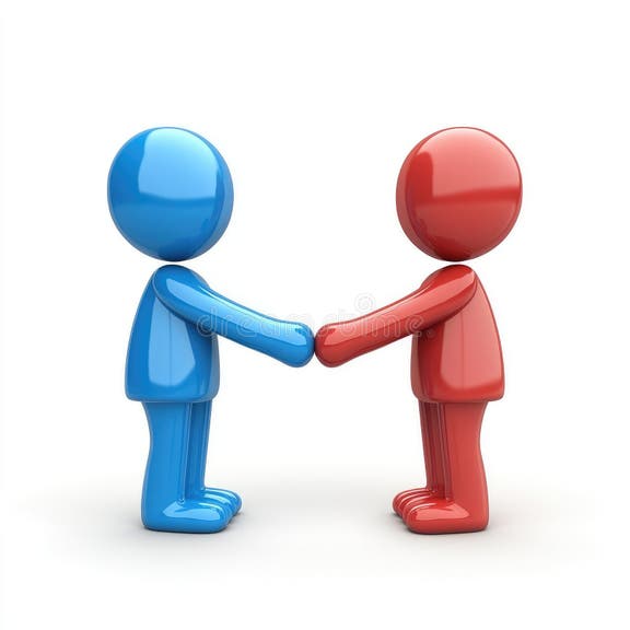 Blue and Red 3D Figures Shaking Hands: a Symbol of Successful ...