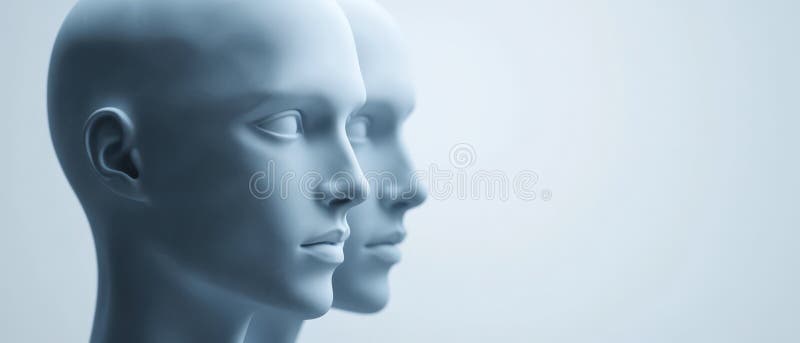 Stylized Human-like Figures in Profile with a Soft Light Background ...