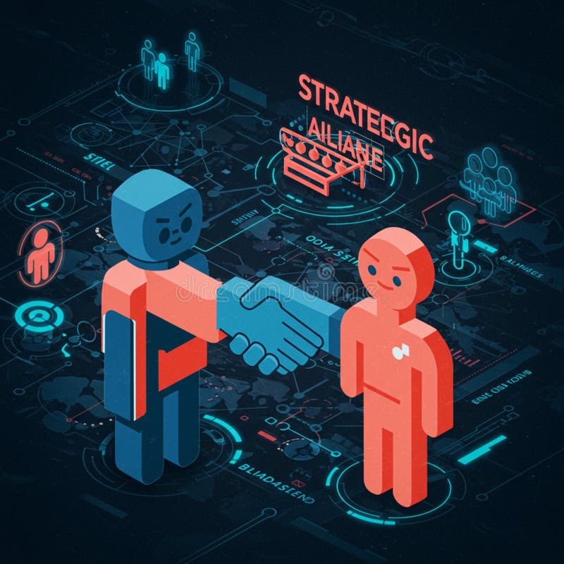 Two Stylized Humanoid Figures, One in Blue and One in Red, are Shaking ...