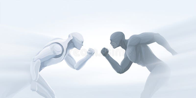 Two Stylized Humanoid Figures, One White and One Gray, are Facing Each ...