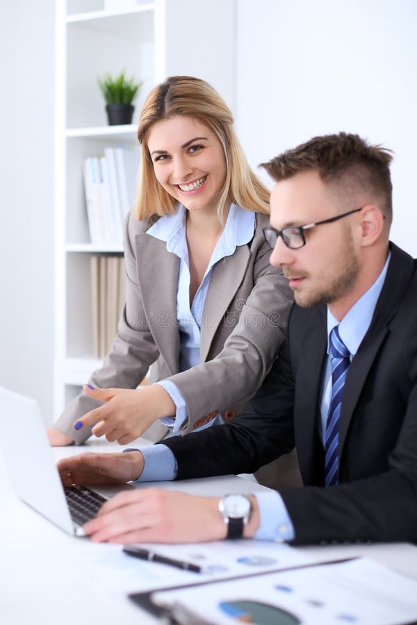 Two Successful Business Partners Working at Meeting in Office Stock ...