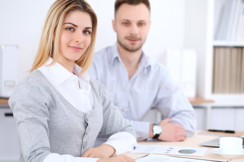 Two Successful Business Partners Working at Meeting in Office Stock ...