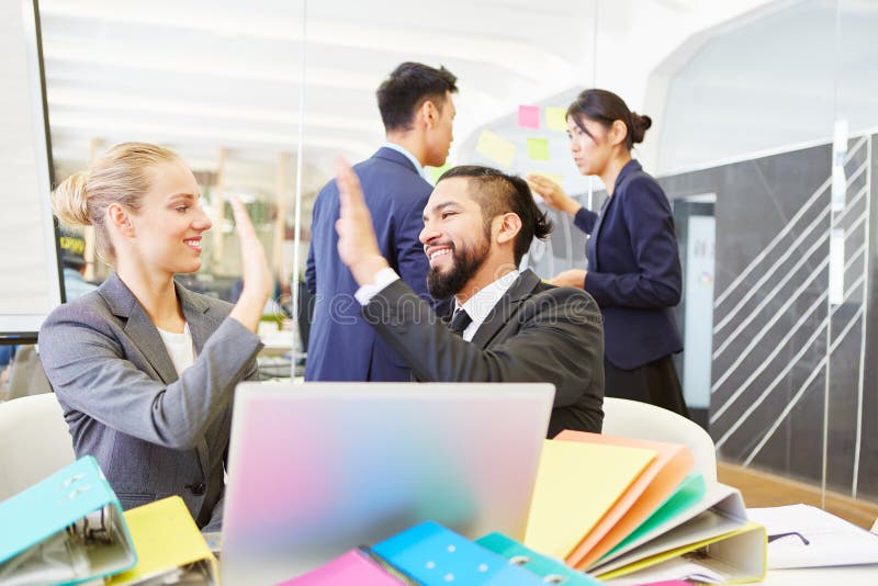 Two Successful Entrepeneurs Cheering Each Other Stock Image - Image of ...