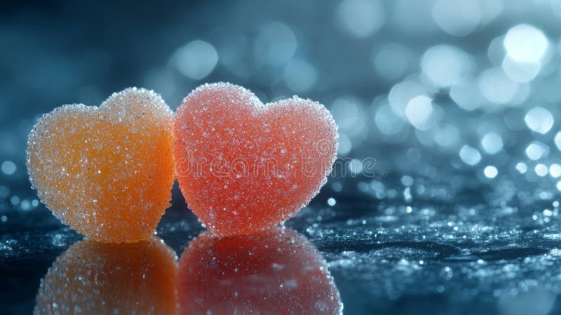 Two Sugared Hearts Reflecting on a Sparkling Surface Stock Illustration ...