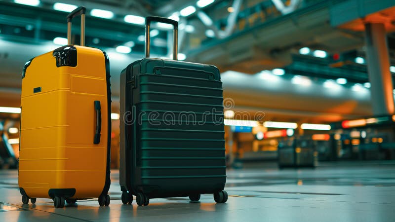 Two Suitcases Sitting on the Floor in a Large Airport Terminal. AI ...