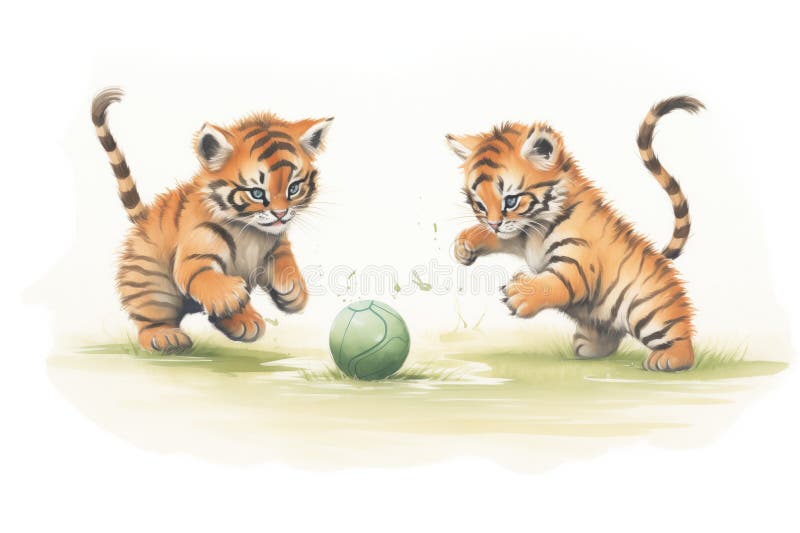 Two Sumatran Tiger Cubs Playing with a Ball Stock Image - Image of ...