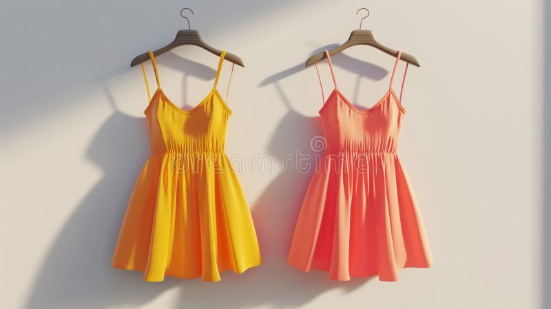 Two Summer Dresses on Hangers Casting Shadows Stock Illustration ...