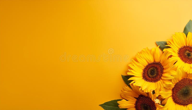 Two Sunflowers in Bottom Left Corner on Yellow Background. Flower ...