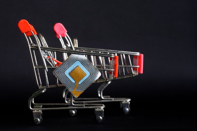 Two Supermarket Carts with RFID Tag Transponder. the Concept of Using ...