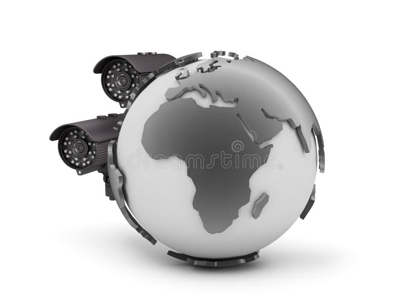 Two Surveillance Cameras and Earth Globe Stock Illustration ...