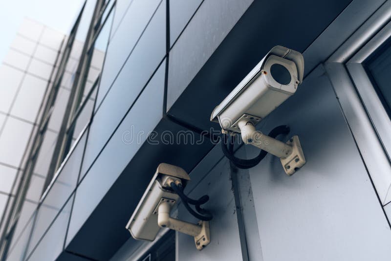 Two Surveillance Cameras on Modern Building Stock Image - Image of ...