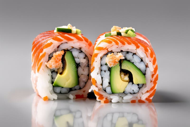 Two Sushi Rolls with Avocado and Cucumber on Top Stock Image - Image of meal, fresh: 324901583
