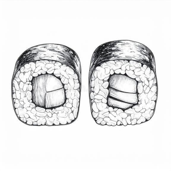 Two Sushi Rolls Cross Section Drawing Black and White Stock ...