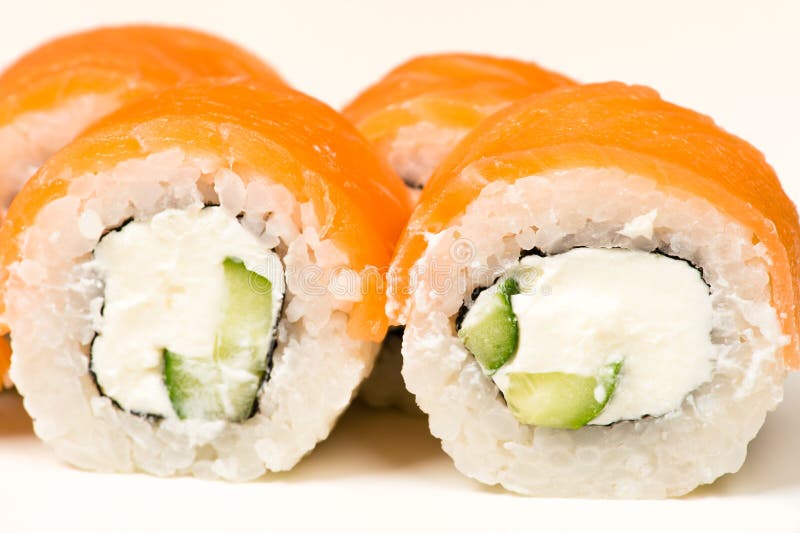 Two Sushi Rolls with Salmon Closeup Stock Photo - Image of traditional ...