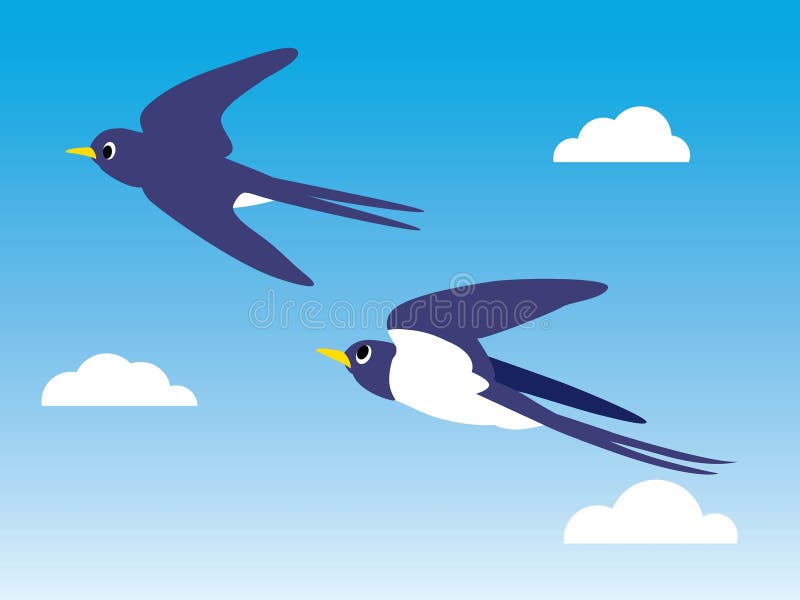 Two Swallows Flying in the Blue Sky. Stock Vector - Illustration of ...