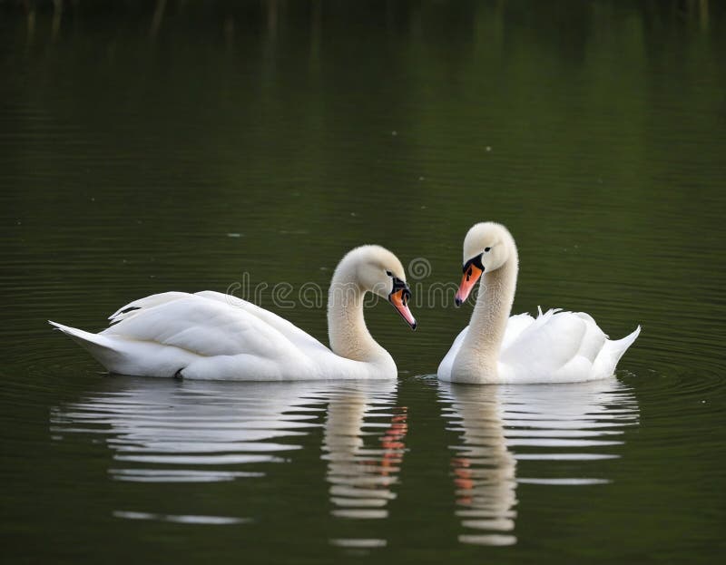 Two Swans Baby on the Lake-generated by Ai Stock Illustration ...