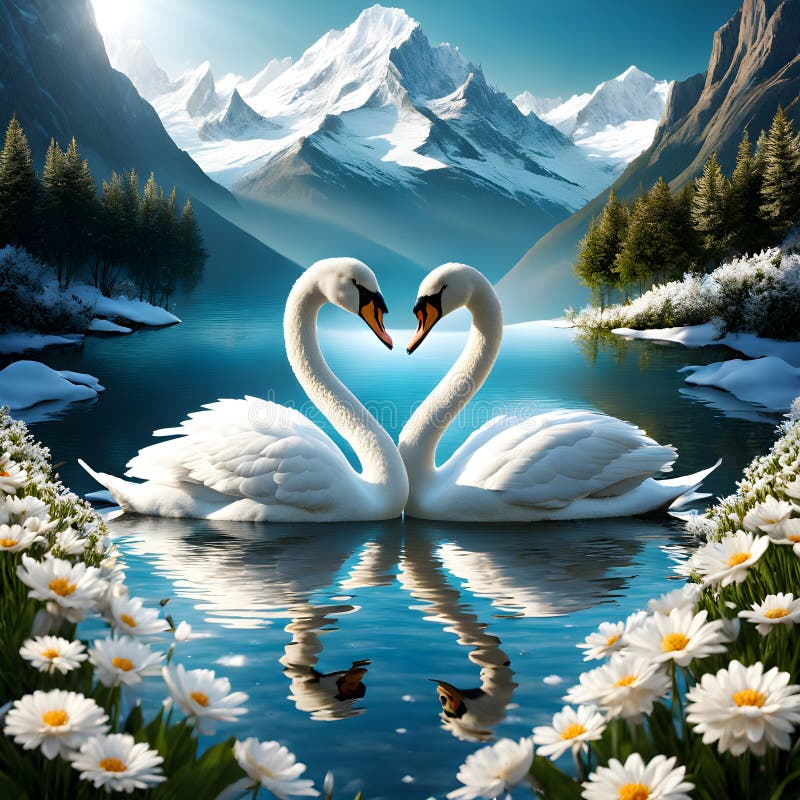 Two Swans, Facing Each Other, is a Stunning Image. Stock Illustration ...